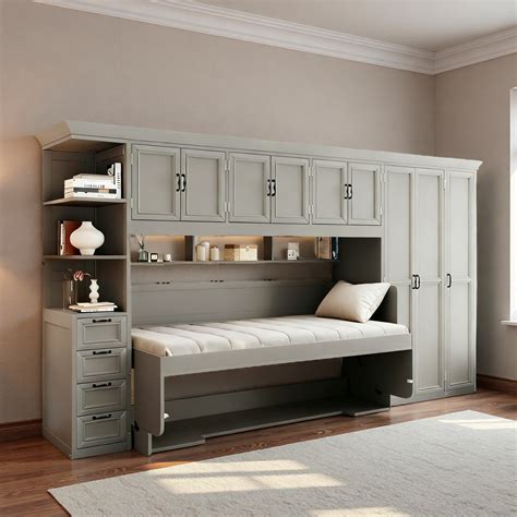 Hokku Designs Twin Modern Murphy Bed With Desk Storage Cabinets