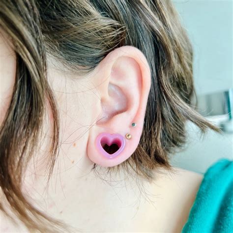 Up To 2 True Love Pastel Pink Heart Shaped Ear Plugs Gauges Tunnels