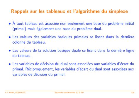 Rappels Sur Les Tableaux Et L`algorithme Du Simplexe