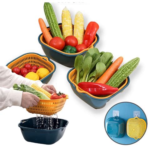 Mesh Basket Vegetable Drying Basket Vegetable Drying Basket 2 Layer Strainer Basket 2in1 Fruit