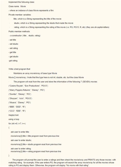 solved implement the following class class name movie