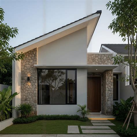 9 Contoh Fasad Rumah Minimalis Satu Lantai Atap Pelana Miring Modern