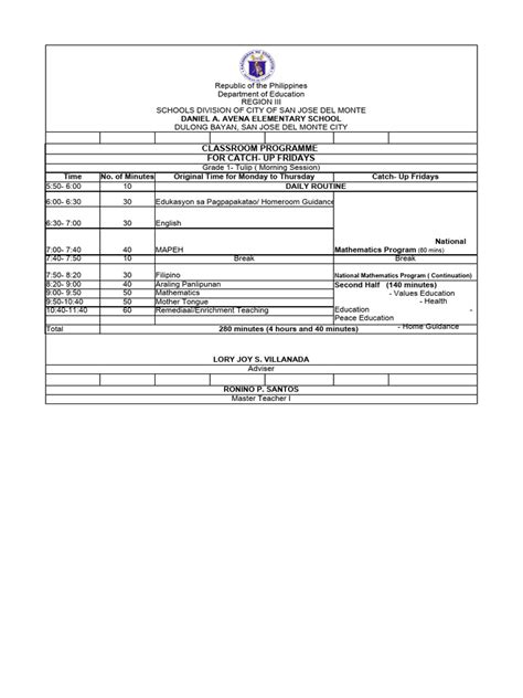 Class Programme For Catch Up Fridays Pdf Schools Educational