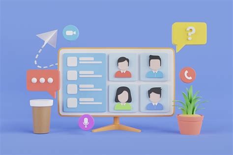 온라인 회의 가정 화상 통화 온라인 작업 회의 개념의 3d 그림 가상 수업 팀 교육 원격 회의 디지털 비즈니스 채팅 3d 렌더링 3차원 형태에 대한 스톡 사진 및 기타