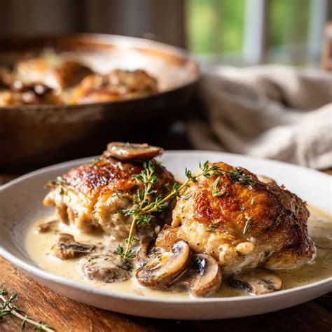 Chicken Thighs In Creamy Mushroom Garlic Sauce