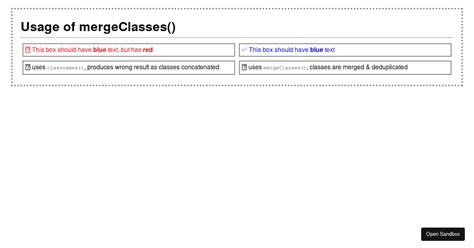Usage Of MergeClasses Codesandbox