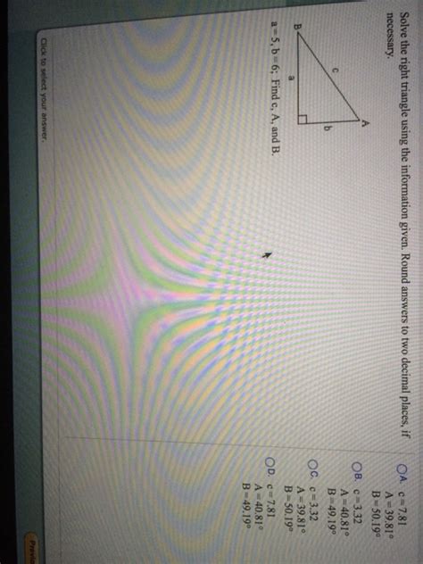 Solved Solve The Right Triangle Using The Information Given Chegg
