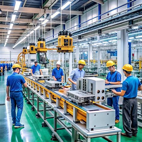 Workers On An Assembly Line In A Modern Factory Premium Ai Generated