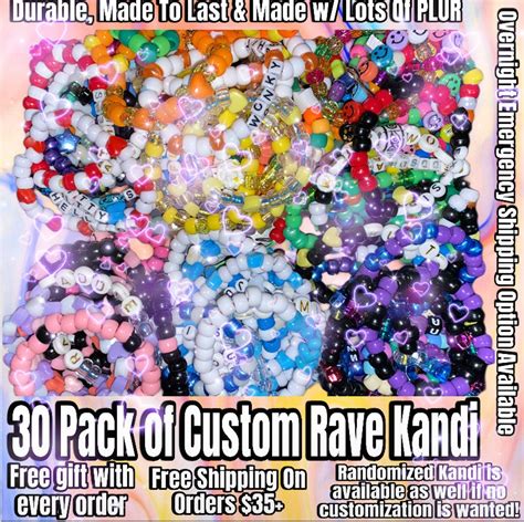 30 Custom Kandi Bracelets Rave Accessories Plur Edm Rave Rave