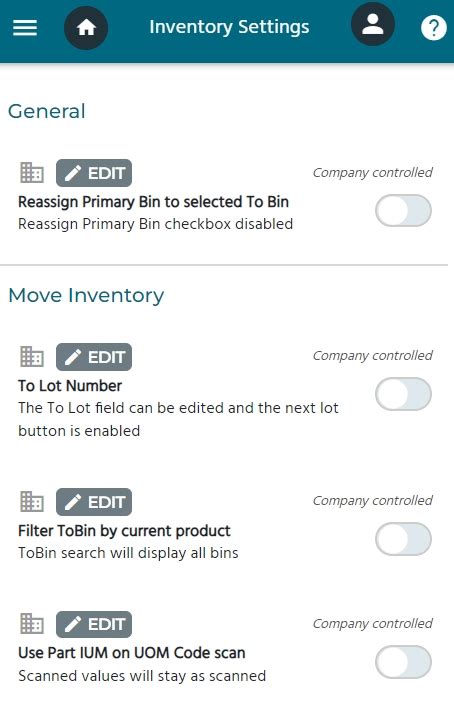 Settings Epicor Kinetic Warehouse Biscit