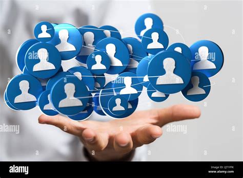 3d Rendering Of Networking Human Icons Floating In Air With Hand Underneath Digital Concept Of