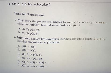 Solved • Q1a B And Q2 Abcdef Quantified Expressions