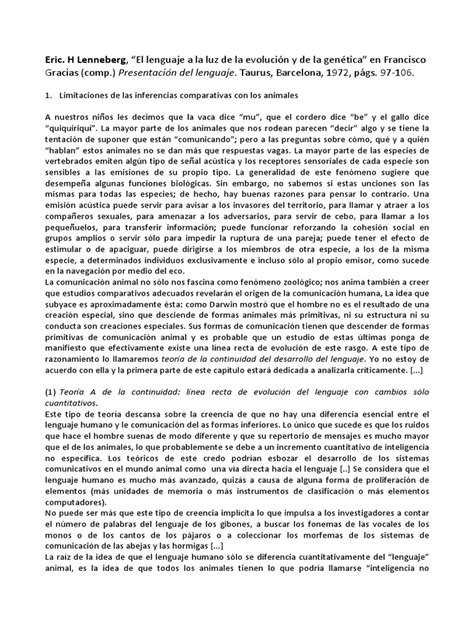 Eric Lenneberg El Lenguaje A La Luz De La Evolución Y La Genética Pdf Pdf Homo Sapiens