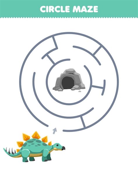 Jogo Educacional Para Crianças Círculo Labirinto Desenhar Linha Ajuda O Estegossauro A Se Mover