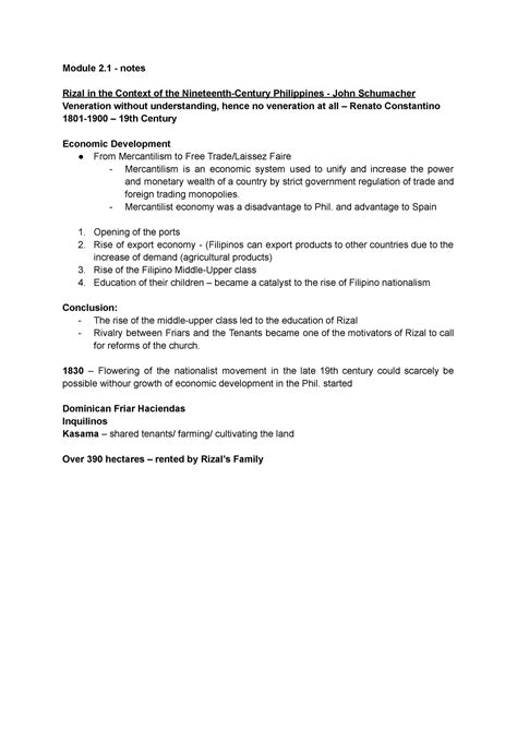 Rizal Module 2 Module 2 Notes Rizal In The Context Of The