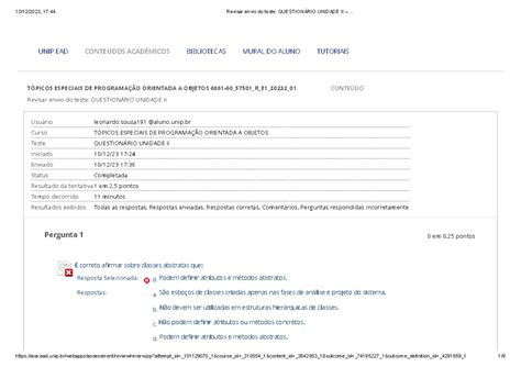 Tópicos Especiais De Programação Orientada A Objetos Questionário