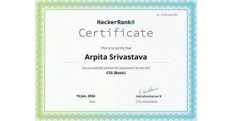 Arpita Srivastava On Linkedin Hackerrank Skill Certificate
