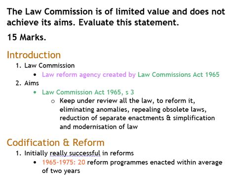 A Level Law Law Commission Evaluation Essay Plan Model Teaching