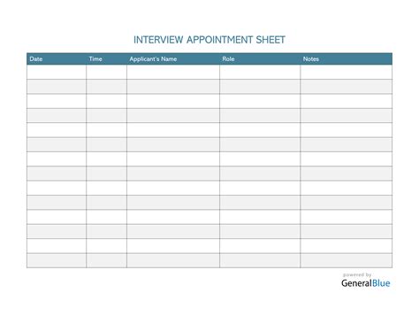 Interview Appointment Sheet Microsoft Word Document Words Word Template