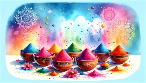Watercolor Illustration For The Holi Or Dolyatra With A Vibrant Colored