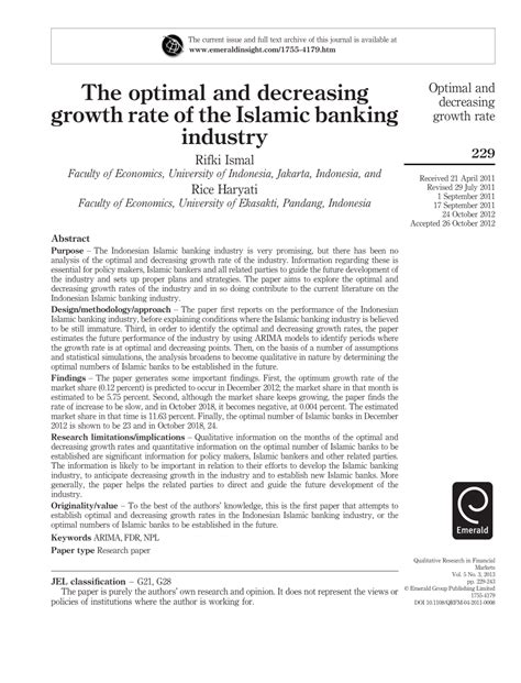 Pdf The Optimal And Decreasing Growth Rate Of The Islamic Banking