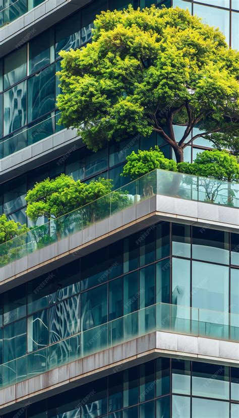 Premium Photo Green Tree On Glass Building Facade