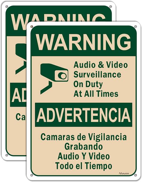 Warning Audio Video Surveillance On Duty At All Times Bilingual Sign