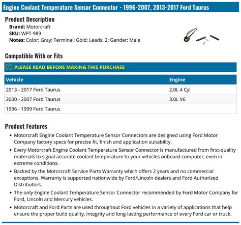 1996 2007 2013 2017 Ford Taurus Engine Coolant Temperature Sensor