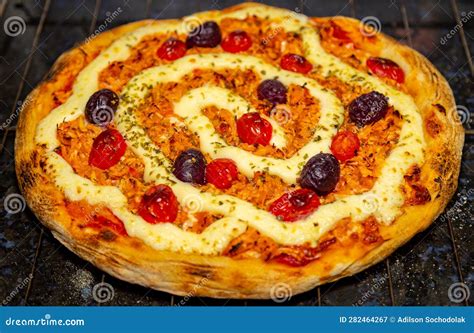 Traditional Brazilian Pizza With Chicken And Catupiry Cheese A Classic