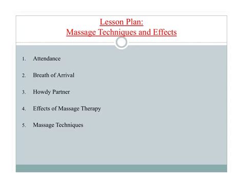 Ppt Lesson Plan Massage Techniques And Effects Attendance 1
