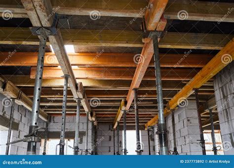 The Supports Of Monolithic Floor Formwork At A Construction Site Stock