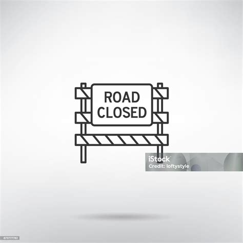 Road Closed Traffic Control Standing Sign Vector Thin Line Icon Stock