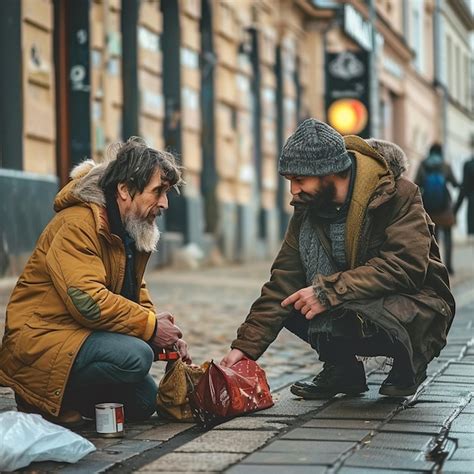 Human Connection A Gesture Of Compassion To The Homeless Premium Ai