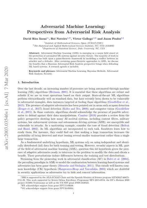 Pdf Adversarial Machine Learning Perspectives From Adversarial Risk Analysis