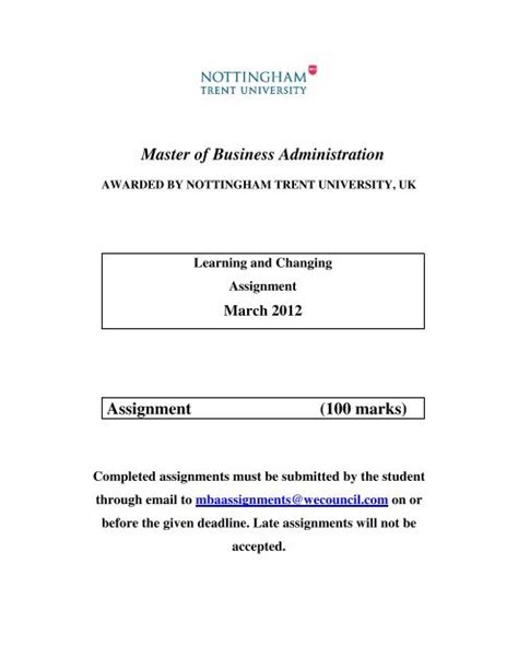 Master Of Business Administration Assignment 100 Marks