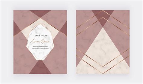 로즈 골드 삼각형 모양의 기하학적 디자인 대리석 질감에 황금 선 배너 카드 전단지 초대장 브로셔를위한 현대적인 템플릿 가리기에 대한 스톡 벡터 아트 및 기타 이미지 Istock