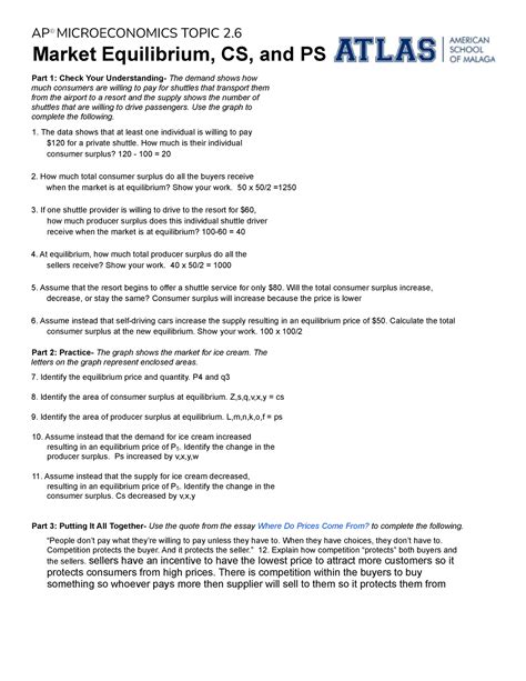 Micro Topic 26 Market Equilibrium And Consumer And Producer Surplus