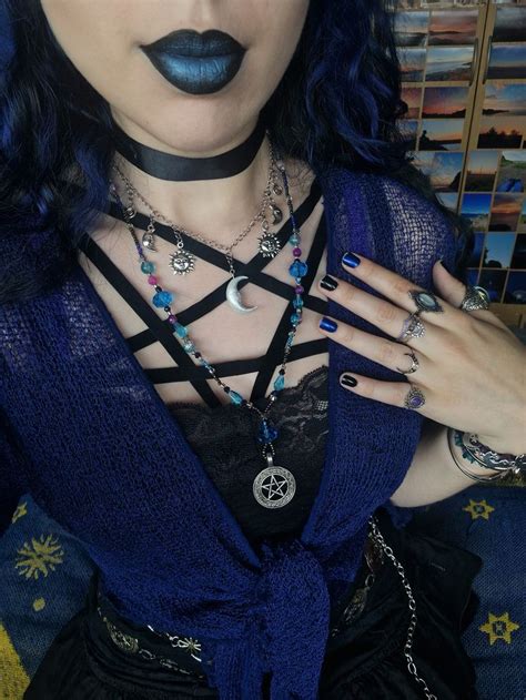 Blue And Black Celestial Whimsical Witch Aesthetic Outfit Black