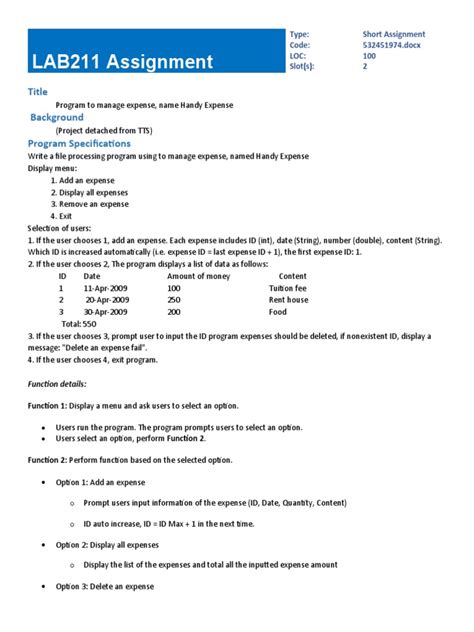 lab211 assignment title background program specifications pdf