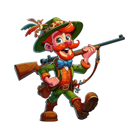 Dessin Animé Homme Chasseur Illustration Vectorielle Vecteur Premium