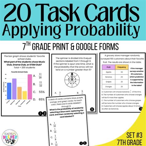 7th Grade Math Task Cards Applying Probability Charts Graphs Compound