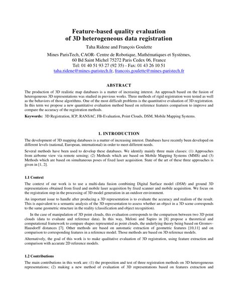 Pdf Feature Based Quality Evaluation Of 3d Heterogeneous Data Registration