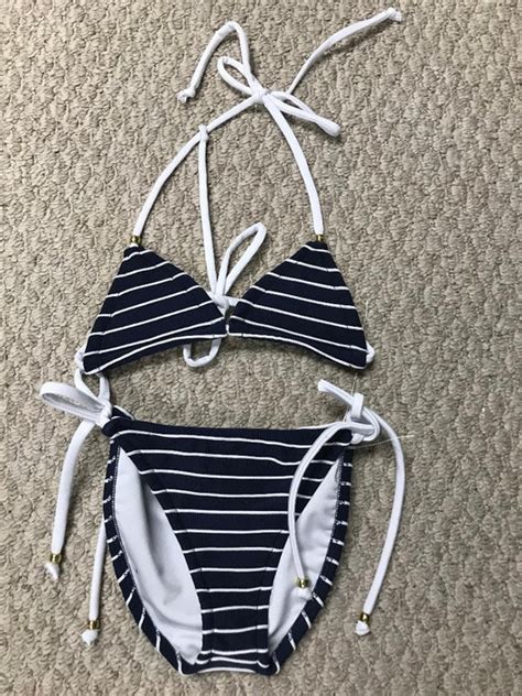Navy Stripegold Beads String Bikini Les Tout Petits