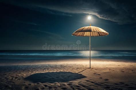 Silhouette Of A Beach Umbrella In The Twilight A Minimalist Coastal