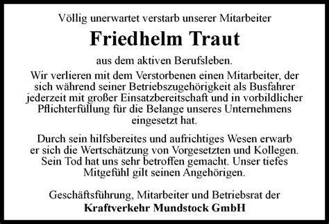 Traueranzeigen Von Friedhelm Traut Trauer38de