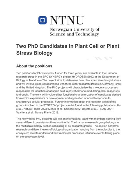 Phd Phdposition Biology Plantbiology Bioinformatics Biophysics