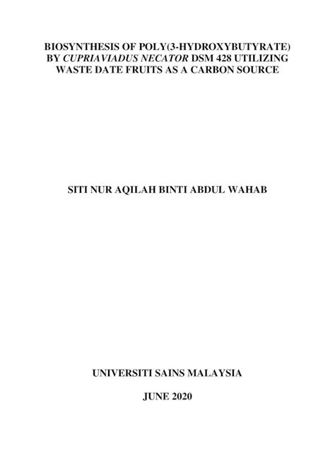 Pdf Biosynthesis Of Poly3 Hydroxybutyrate By Mmy46957