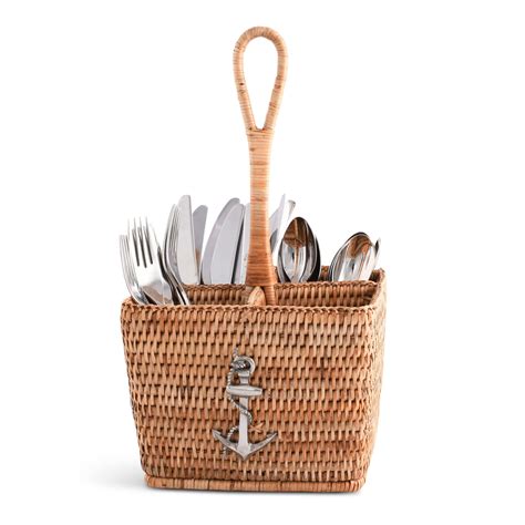 Anchor Wicker Rattan Flatware Caddy Perfect Home