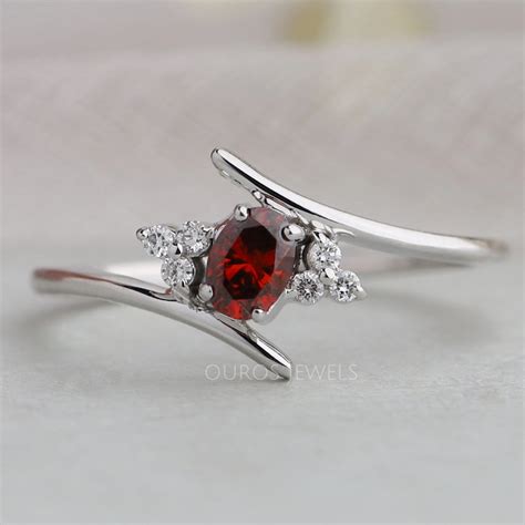 Red Oval Diamond Bypass Ring — Ouros Jewels