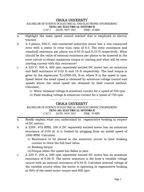 Eeng 445 Electrical Motors Ii Cats Pdf Electric Motor Electronic